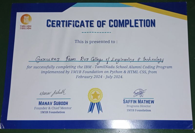 Gokulraj N on LinkedIn: #webdevelopment #python #css #html #ibm #1m1b # ... Gokulraj N on LinkedIn: #webdevelopment #python #css #html #ibm #1m1b # ...