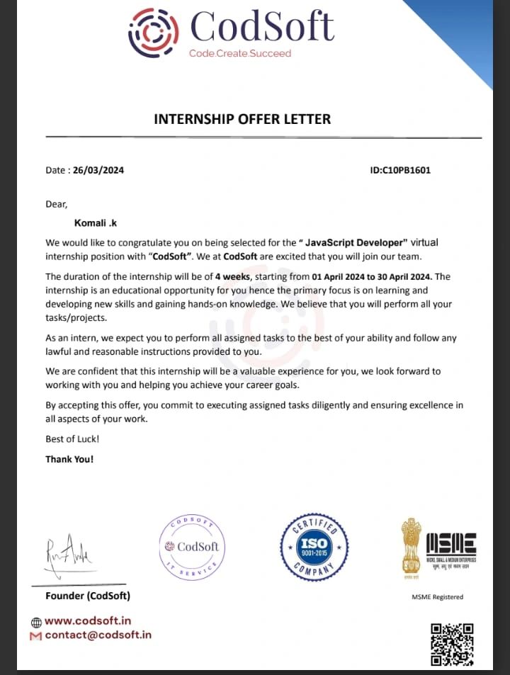 Komali Kotte on LinkedIn: #codsoft #codsoftinternship Komali Kotte on LinkedIn: #codsoft #codsoftinternship