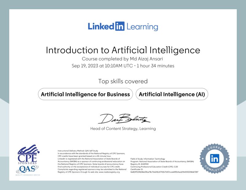 Md Aizaj Ansari on LinkedIn: Certificate of Completion Md Aizaj Ansari on LinkedIn: Certificate of Completion