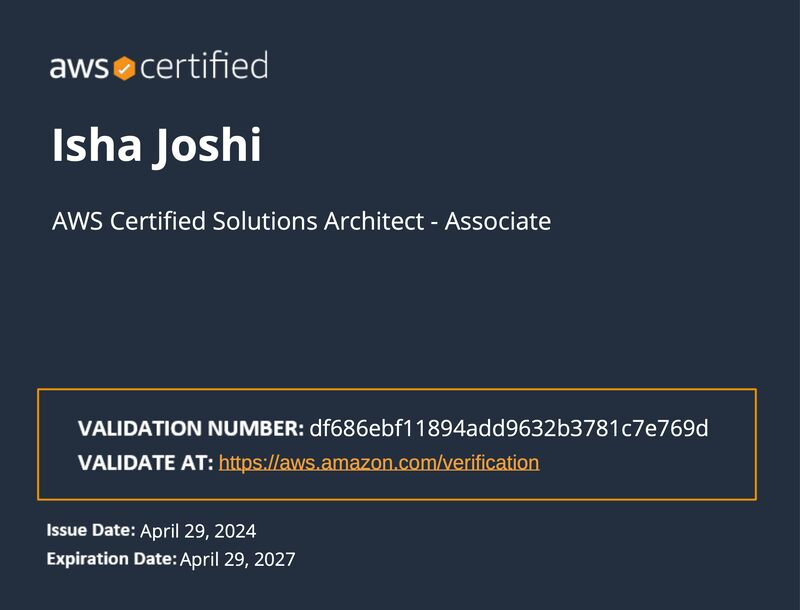 Isha Joshi on LinkedIn: #aws #awssolutionsarchitect Isha Joshi on LinkedIn: #aws #awssolutionsarchitect