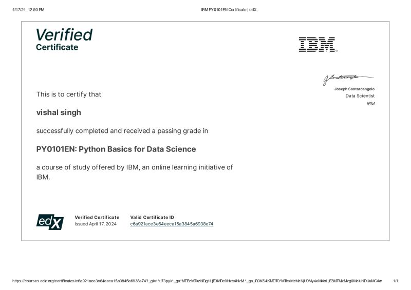 Vishal Singh on LinkedIn: #ibm #datascience #python #certification # ... Vishal Singh on LinkedIn: #ibm #datascience #python #certification # ...