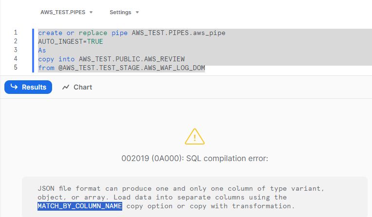 Hi Guys, When I am creating a pipe for JSON file format getting an ... Hi Guys, When I am creating a pipe for JSON file format getting an ...