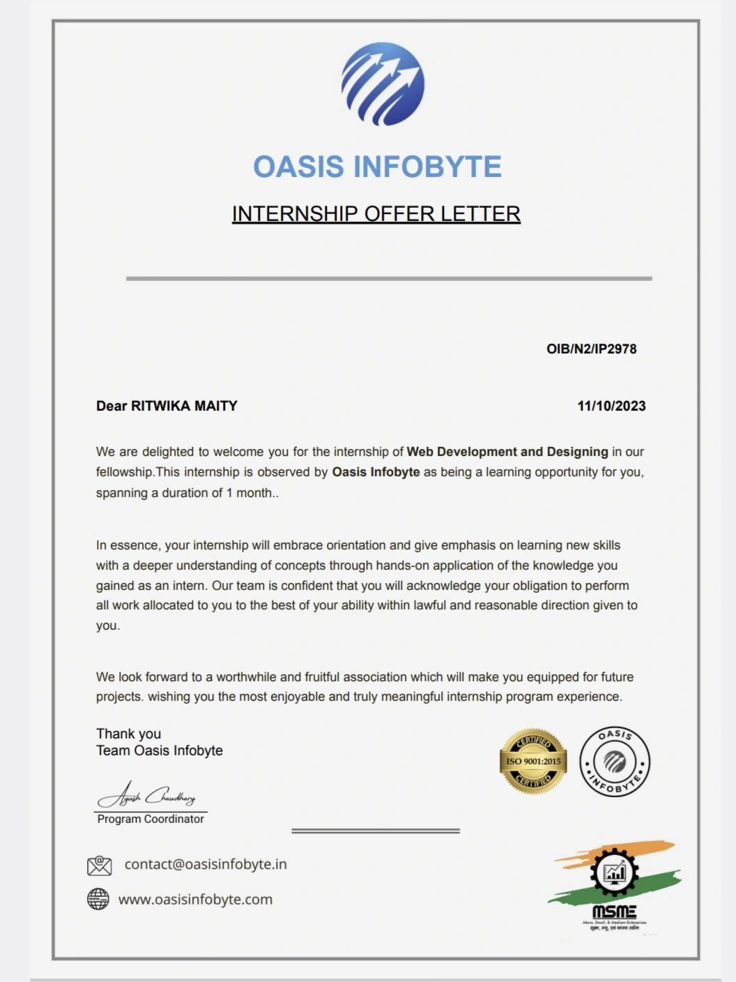 Ritwika Maity on LinkedIn: #webdevelopment #oasisinfobyte Ritwika Maity on LinkedIn: #webdevelopment #oasisinfobyte