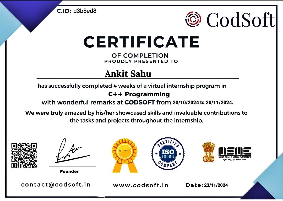 Ankit Sahu on LinkedIn: #codsoft #c #internship #programming # ... Ankit Sahu on LinkedIn: #codsoft #c #internship #programming # ...