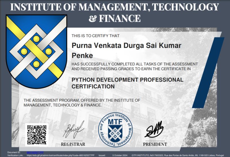 SAI KUMAR PENKE on LinkedIn: #pythondevelopment #pythoncertification # ... SAI KUMAR PENKE on LinkedIn: #pythondevelopment #pythoncertification # ...