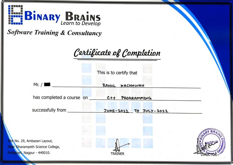Rahul Kachhwah on LinkedIn: #cplusplus #certified Rahul Kachhwah on LinkedIn: #cplusplus #certified