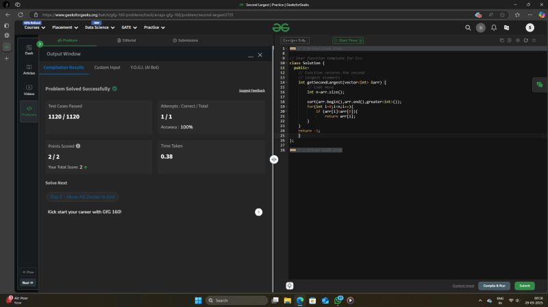 #codingchallenge #day1 #secondlargest #gfg160 #geekstreak2025 | Shubham ... #codingchallenge #day1 #secondlargest #gfg160 #geekstreak2025 | Shubham ...
