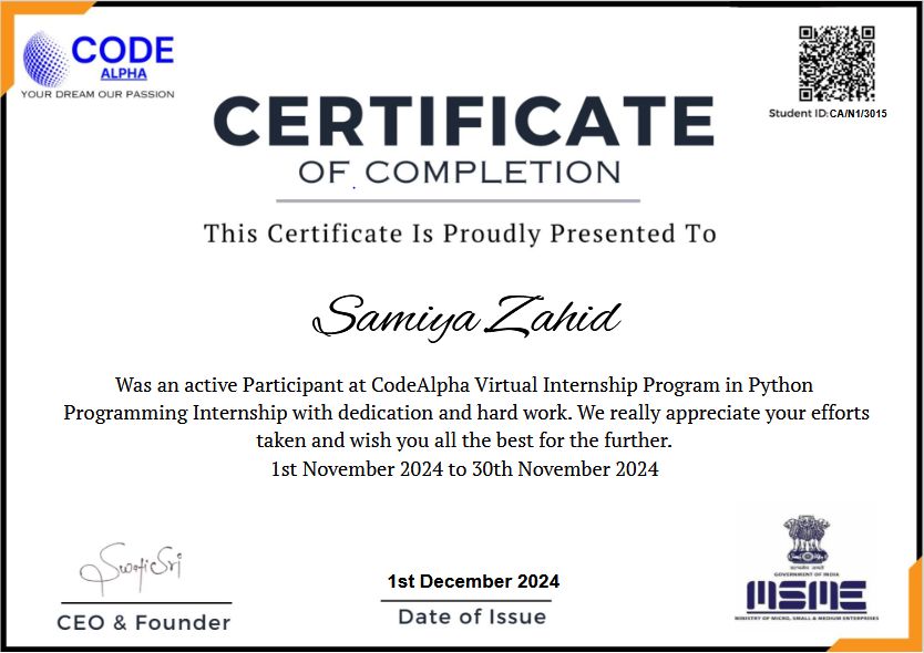 samiya zahid on LinkedIn: #pythonprogramming #internship #codealpha # ... samiya zahid on LinkedIn: #pythonprogramming #internship #codealpha # ...