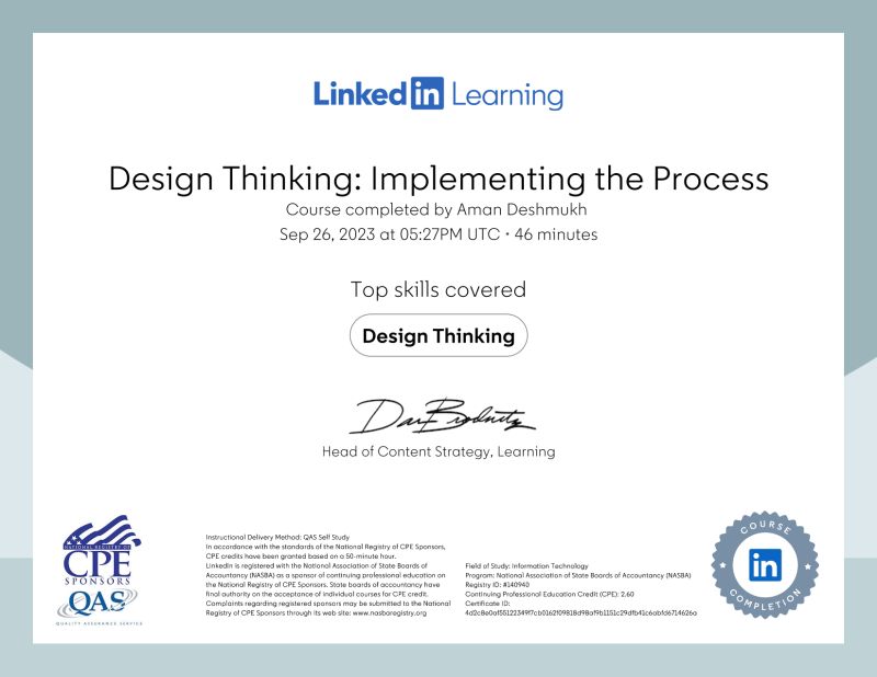 Aman Deshmukh on LinkedIn: Certificate of Completion Aman Deshmukh on LinkedIn: Certificate of Completion