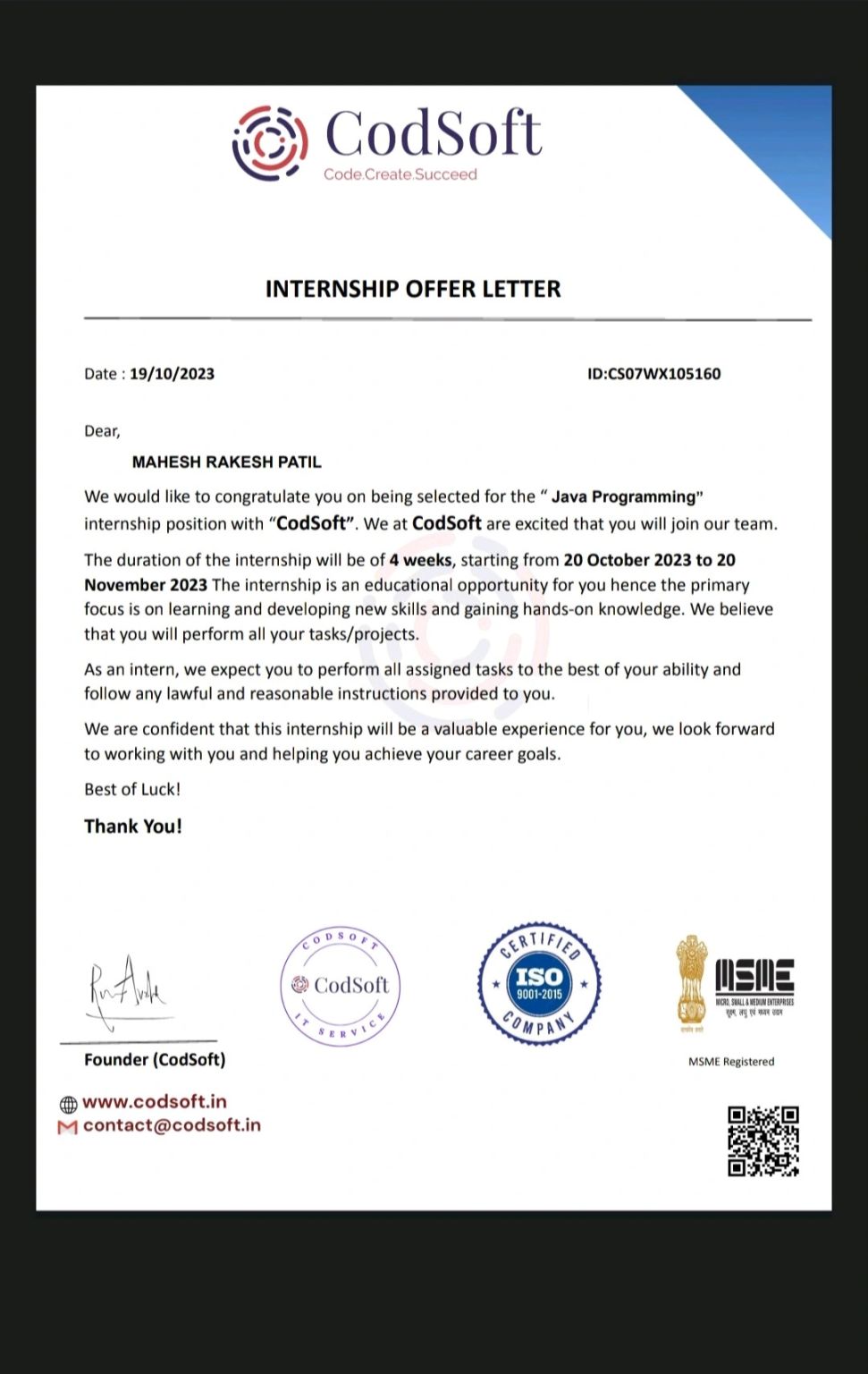 Akash Patil on LinkedIn: #codsoft #java #internship Akash Patil on LinkedIn: #codsoft #java #internship