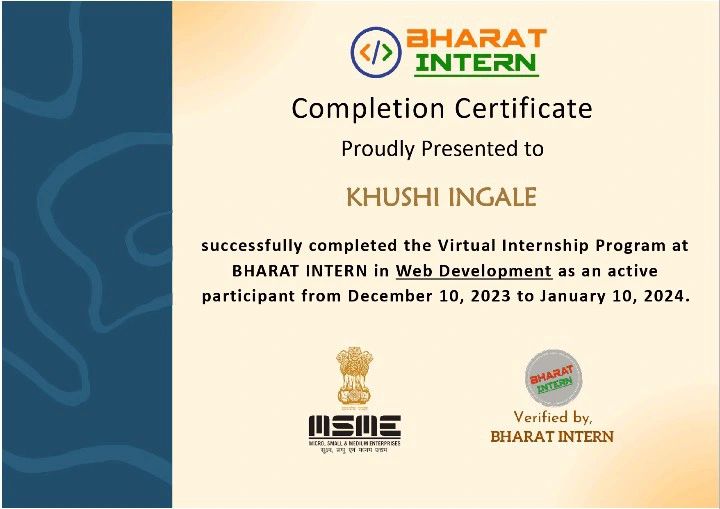 Khushi Ingale on LinkedIn: #webdevelopment #webdeveloper #bharatintern ... Khushi Ingale on LinkedIn: #webdevelopment #webdeveloper #bharatintern ...