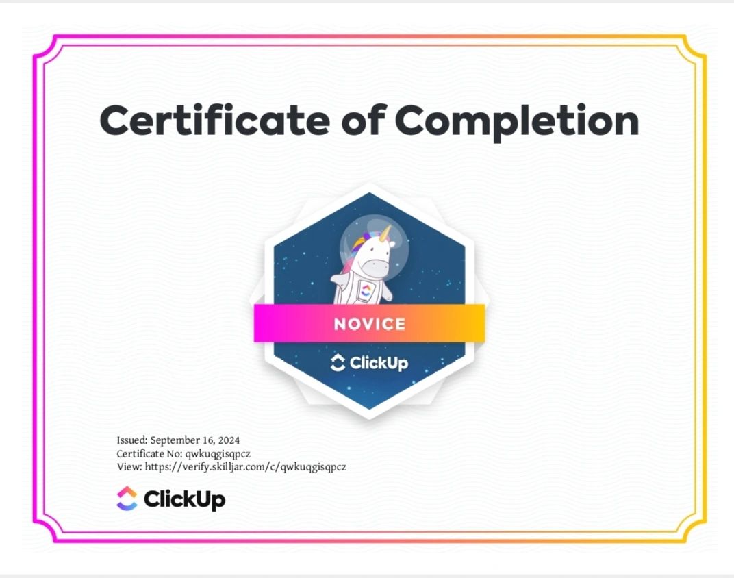 Pavan Panchal on LinkedIn: Completed click up - Beginners Course. ️ Pavan Panchal on LinkedIn: Completed click up - Beginners Course. ️