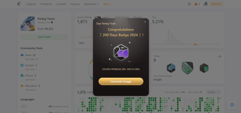 Pankaj Tiwari on LinkedIn: #codingjourney #milestone #leetcode # ... Pankaj Tiwari on LinkedIn: #codingjourney #milestone #leetcode # ...