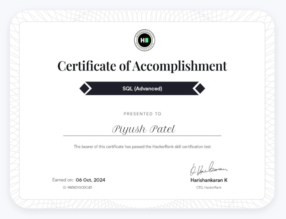 Piyush Patel on LinkedIn: #sql #certification #hacker Piyush Patel on LinkedIn: #sql #certification #hacker