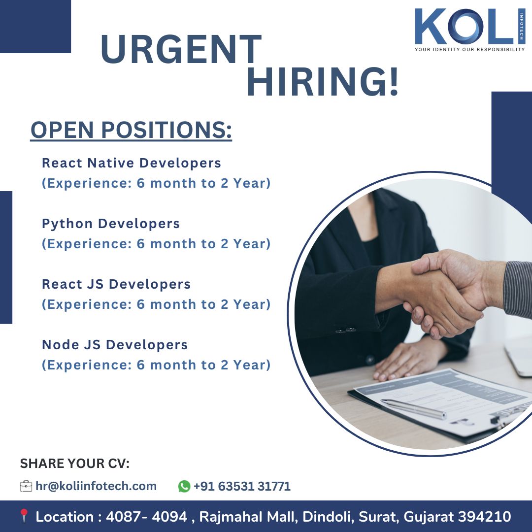 KOLI Infotech Pvt. Ltd. on LinkedIn: #koli #koliinfotech #hiringalert # ... KOLI Infotech Pvt. Ltd. on LinkedIn: #koli #koliinfotech #hiringalert # ...