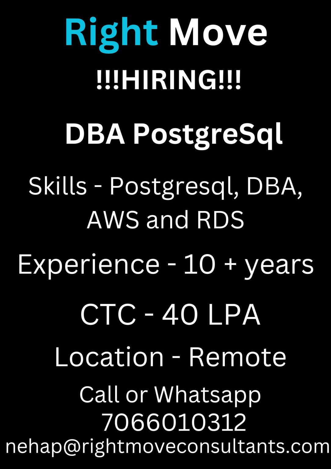 Neha P on LinkedIn: #hiring #postgresql #aws #dba #rds #remote Neha P on LinkedIn: #hiring #postgresql #aws #dba #rds #remote