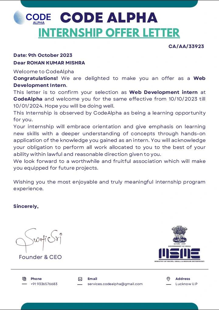 Rohan Mishra on LinkedIn: #internship #codealpha #webdevlopment Rohan Mishra on LinkedIn: #internship #codealpha #webdevlopment