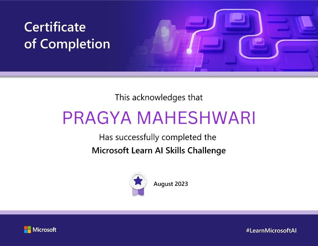 Pragya Maheshwari on LinkedIn: #micorsoft #ai #challenge #skills Pragya Maheshwari on LinkedIn: #micorsoft #ai #challenge #skills