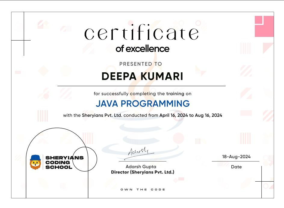 Deepa Kumari on LinkedIn: #javaprogramming #coding #learningjourney # ... Deepa Kumari on LinkedIn: #javaprogramming #coding #learningjourney # ...