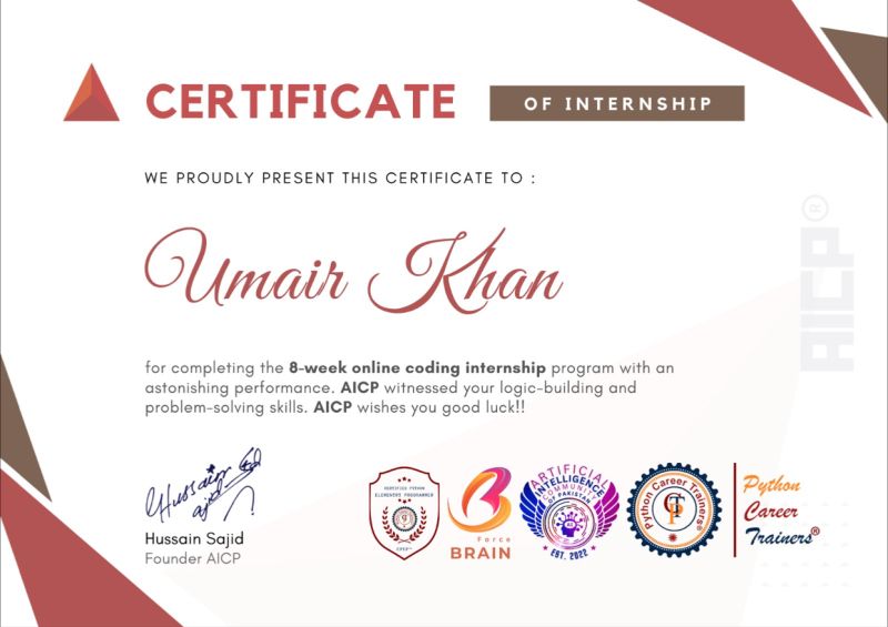 Umair Khan on LinkedIn: 8 Weeks C++/Python Programing Internship from ... Umair Khan on LinkedIn: 8 Weeks C++/Python Programing Internship from ...