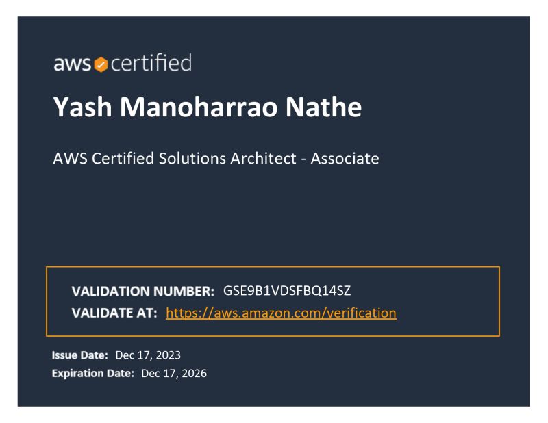 Yash Nathe on LinkedIn: #awscertified #solutionsarchitect # ... Yash Nathe on LinkedIn: #awscertified #solutionsarchitect # ...
