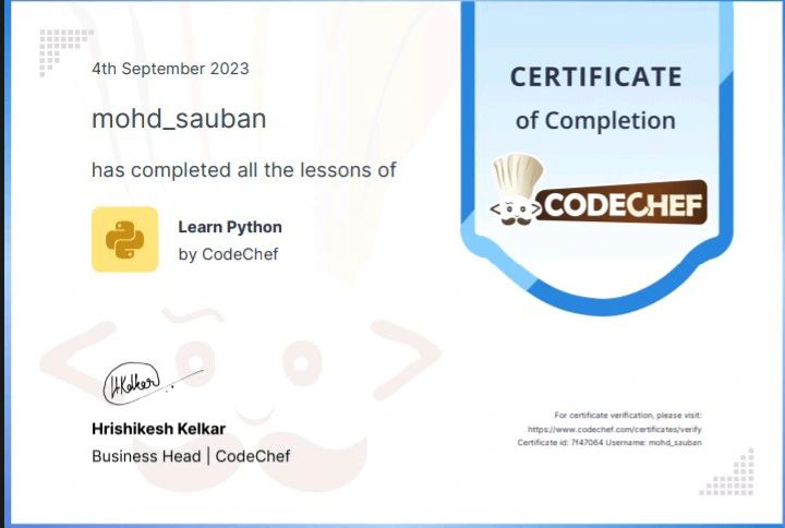 Mohd Sauban on LinkedIn: #python #codechef Mohd Sauban on LinkedIn: #python #codechef