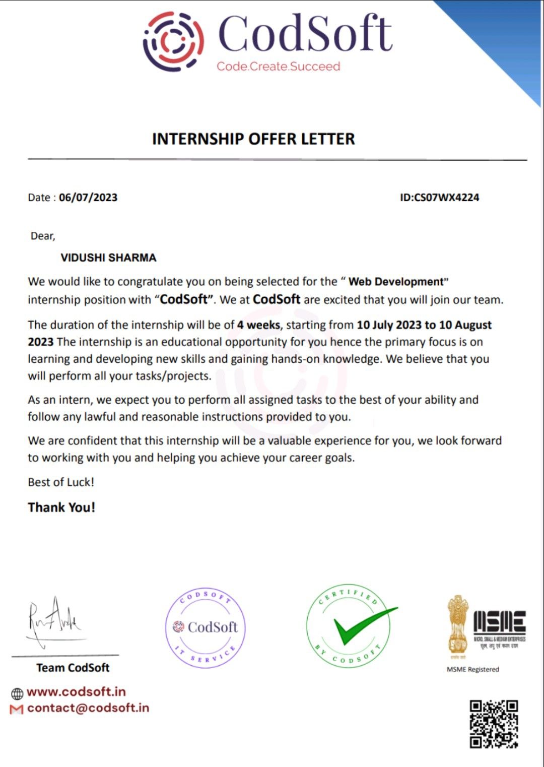 Vidushi Sharma on LinkedIn: #webdevelopment #internship #codsoft Vidushi Sharma on LinkedIn: #webdevelopment #internship #codsoft