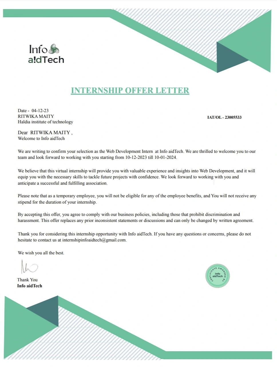 Ritwika Maity on LinkedIn: #infoaidtech #webdevelopment Ritwika Maity on LinkedIn: #infoaidtech #webdevelopment