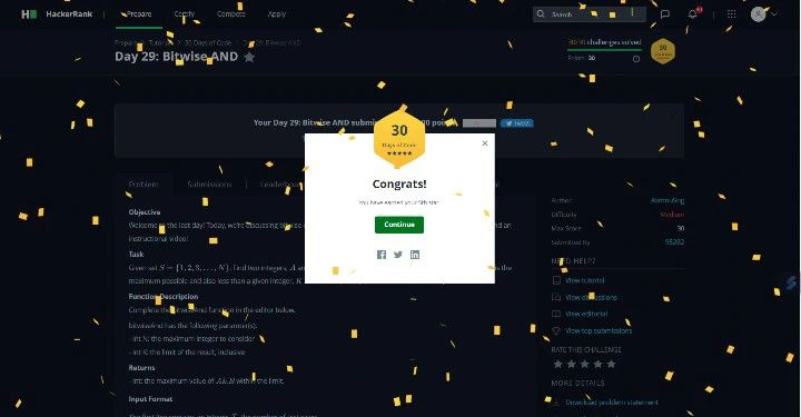 Passed the 30 Days of Coding challenge on HackerRank | Garima Saxena ... Passed the 30 Days of Coding challenge on HackerRank | Garima Saxena ...