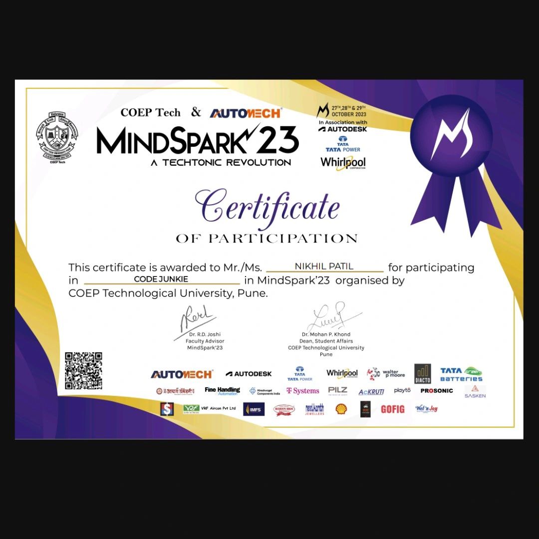 nikhil patil on LinkedIn: #coding #event #certificate #coep #passion nikhil patil on LinkedIn: #coding #event #certificate #coep #passion