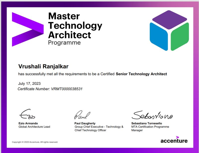 Vrushali Ranjalkar Senior Technology Architect, MCP, TOGAF on LinkedIn ... Vrushali Ranjalkar Senior Technology Architect, MCP, TOGAF on LinkedIn ...