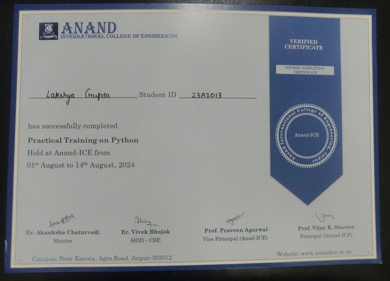 Lakshya Gupta on LinkedIn: #python #training #certificate #programming ... Lakshya Gupta on LinkedIn: #python #training #certificate #programming ...