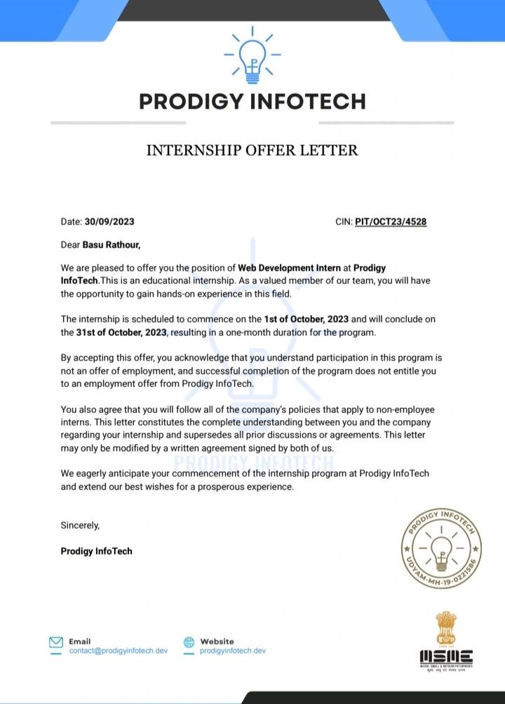 Basu Rathour on LinkedIn: #webdevelopment #offerletter #prodigyinfotech Basu Rathour on LinkedIn: #webdevelopment #offerletter #prodigyinfotech