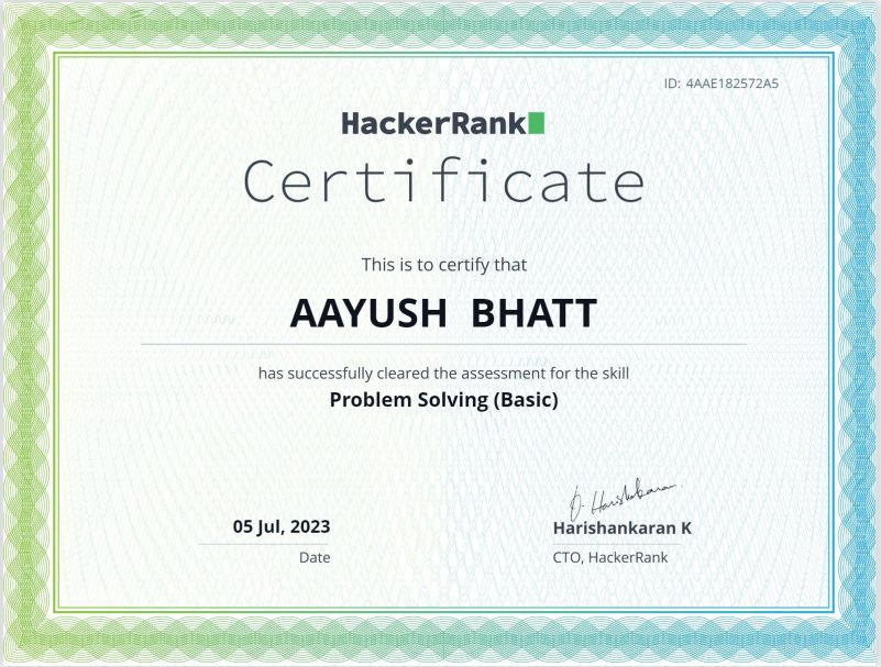 Aayush Bhatt on LinkedIn: #problemsolver #hackerrankcertified # ... Aayush Bhatt on LinkedIn: #problemsolver #hackerrankcertified # ...