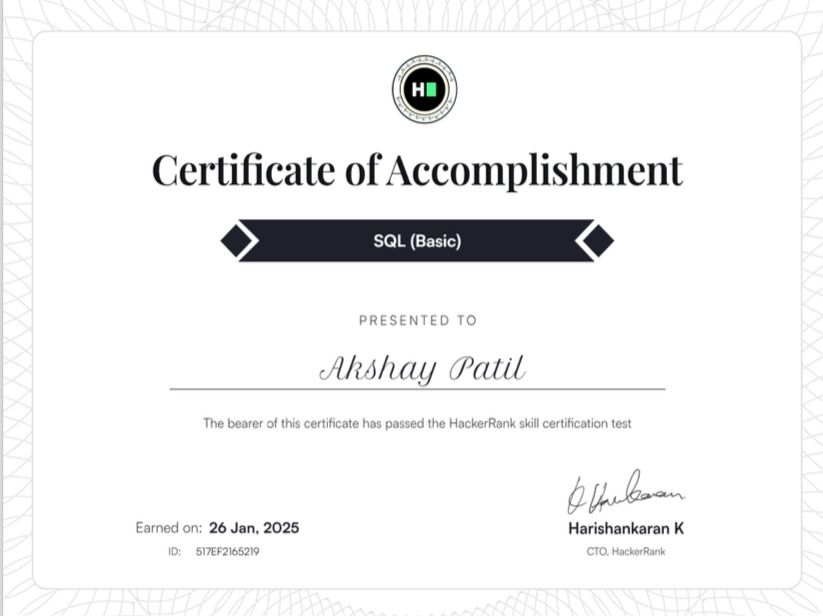 #sql #hackerrank #certification | Patil Akshay #sql #hackerrank #certification | Patil Akshay