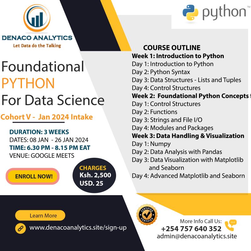 Learn Python in 3 weeks with Denaco Analytics | Victor Otieno posted on ... Learn Python in 3 weeks with Denaco Analytics | Victor Otieno posted on ...