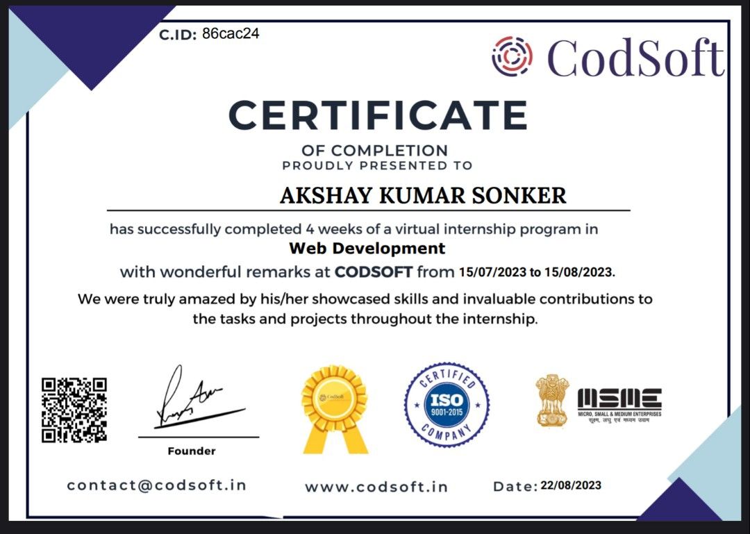 Akshay Kumar Sonker on LinkedIn: #codsoft #cip #summerinternship2023 Akshay Kumar Sonker on LinkedIn: #codsoft #cip #summerinternship2023