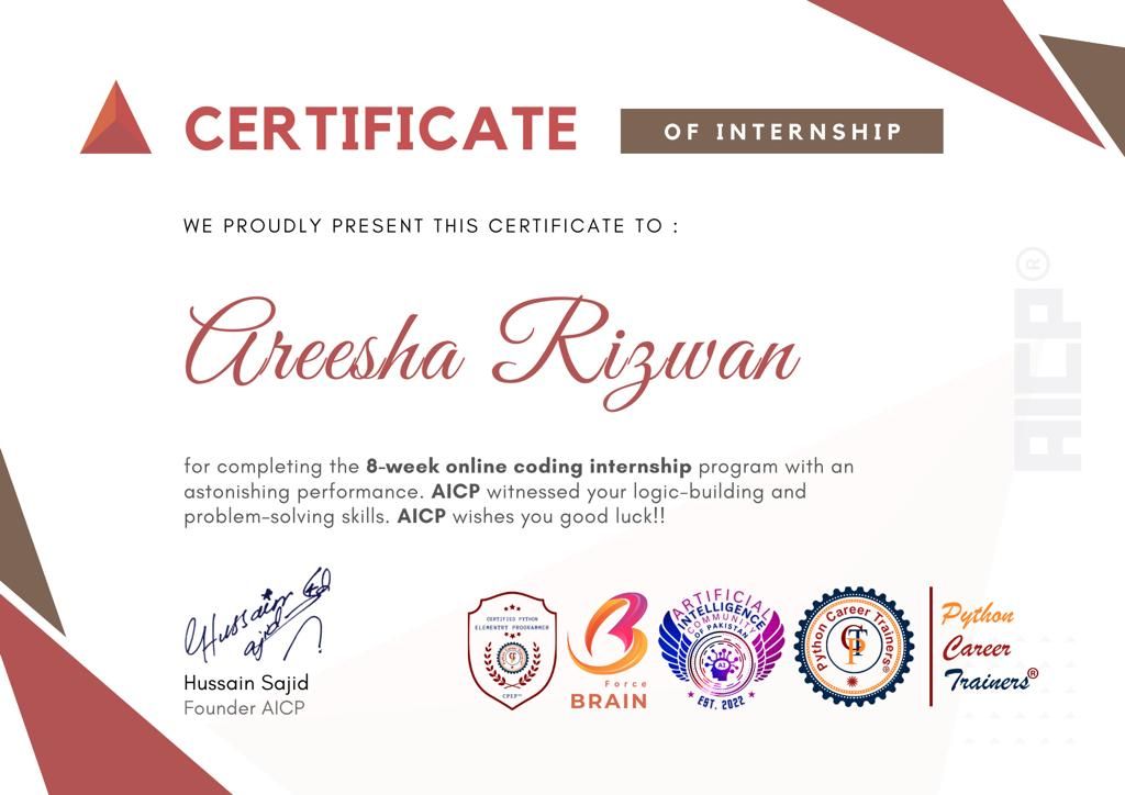 Areesha Rizwan on LinkedIn: #codinginternship #aicp #problemsolving ... Areesha Rizwan on LinkedIn: #codinginternship #aicp #problemsolving ...
