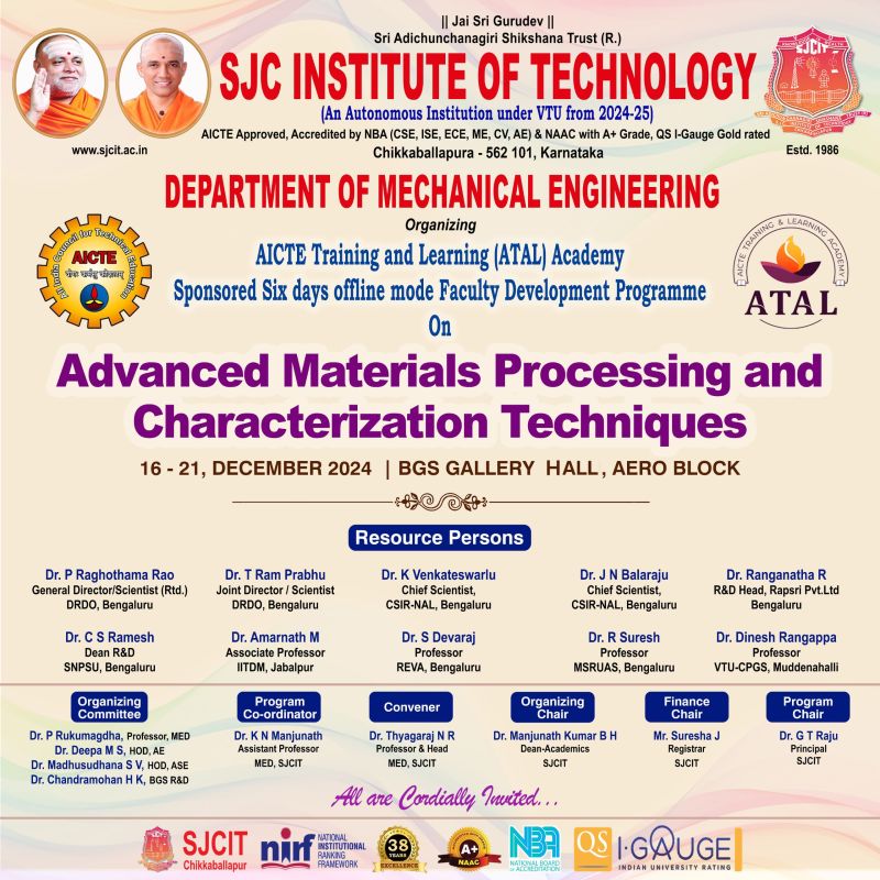 SJCIT on LinkedIn: ATAL FDP on Advanced Materials Processing and ... SJCIT on LinkedIn: ATAL FDP on Advanced Materials Processing and ...