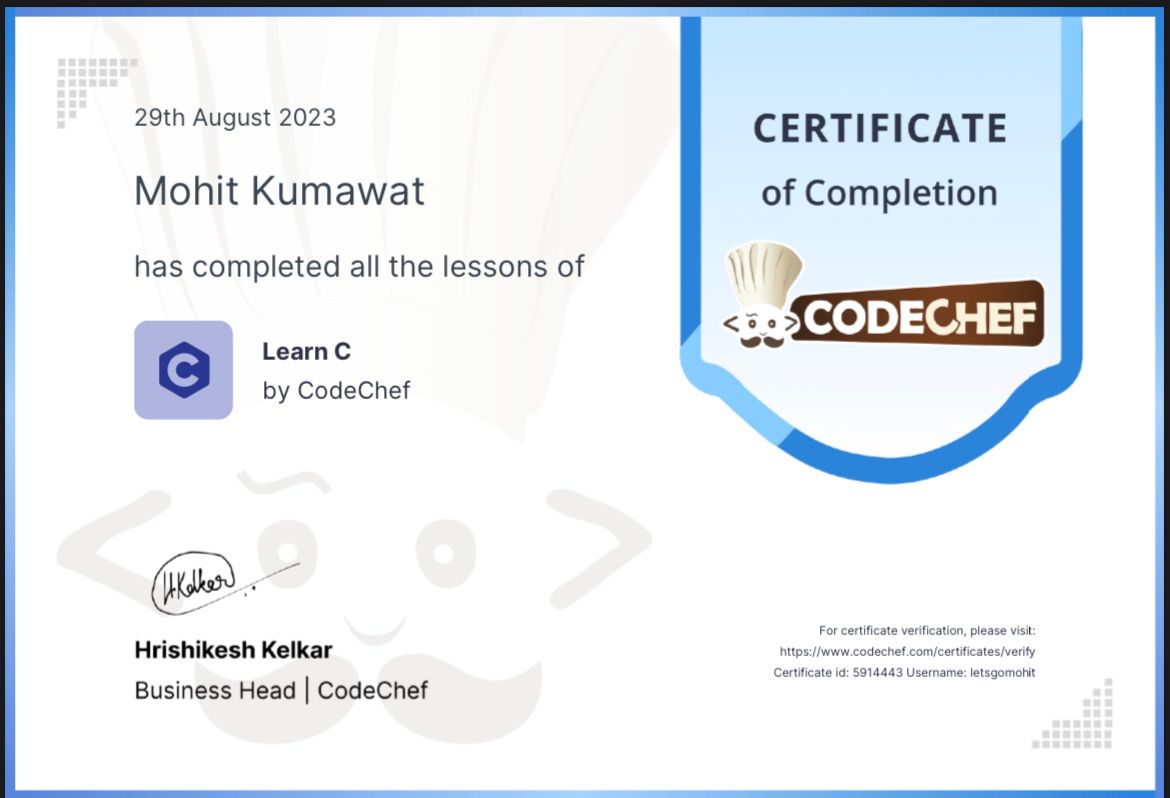 Mohit Kumawat on LinkedIn: #codechef #certification #c #programming Mohit Kumawat on LinkedIn: #codechef #certification #c #programming