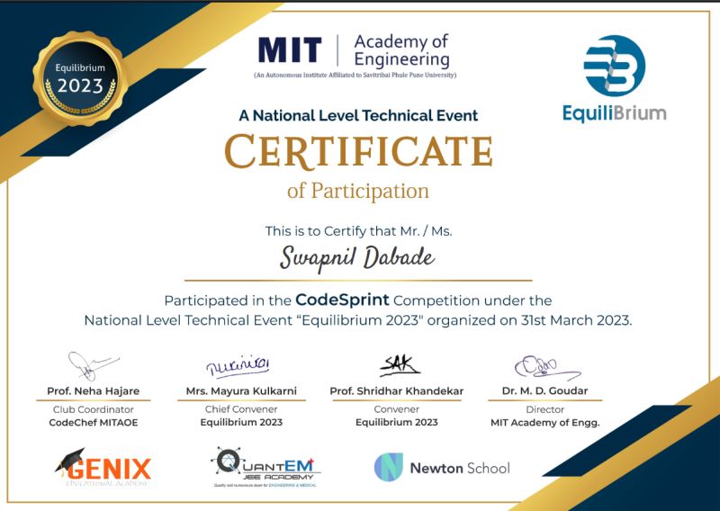 Thanks to CodeChef Chapter MITAOE 🎓 | Swapnil Dabade Thanks to CodeChef Chapter MITAOE 🎓 | Swapnil Dabade