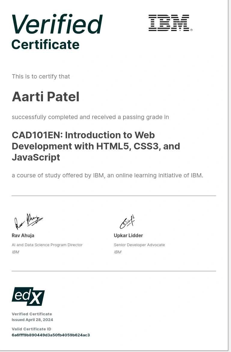 Aarti Patel on LinkedIn: #html #css #javascript #edx #ibm #web_devlopment Aarti Patel on LinkedIn: #html #css #javascript #edx #ibm #web_devlopment