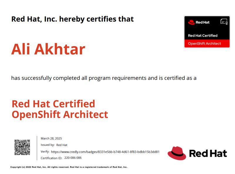 Alhamdulillah, now I am RedHat official OpenShift Architect | Ali Bin ... Alhamdulillah, now I am RedHat official OpenShift Architect | Ali Bin ...