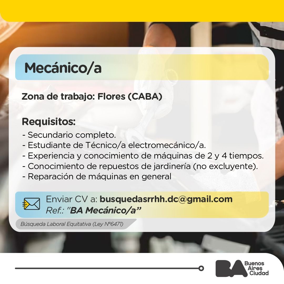 Mecánico/a | TrabajoBA - Secretaría de Trabajo y Empleo Mecánico/a | TrabajoBA - Secretaría de Trabajo y Empleo