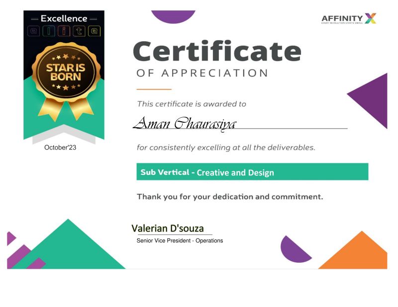 Aman Chaurasiya on LinkedIn: Earned certificate of appreciation from ... Aman Chaurasiya on LinkedIn: Earned certificate of appreciation from ...