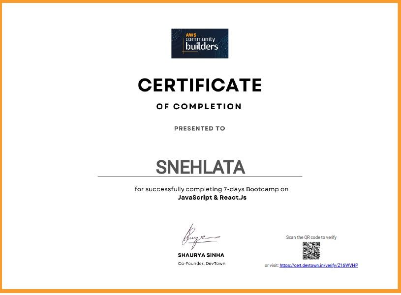 Snehlata Prajapati on LinkedIn: #devtown #javascript #reactjs #aws #google Snehlata Prajapati on LinkedIn: #devtown #javascript #reactjs #aws #google