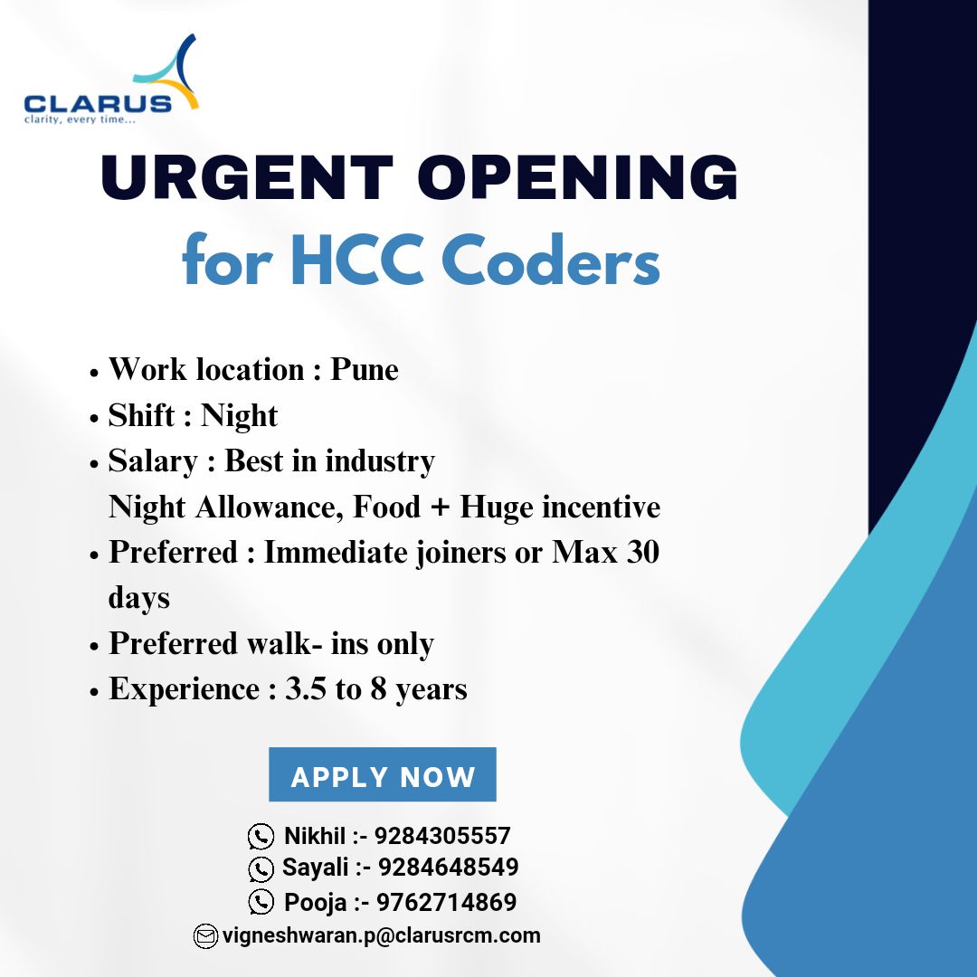Pooja Gaikwad on LinkedIn: Excellent opening for HCC coder Pooja Gaikwad on LinkedIn: Excellent opening for HCC coder