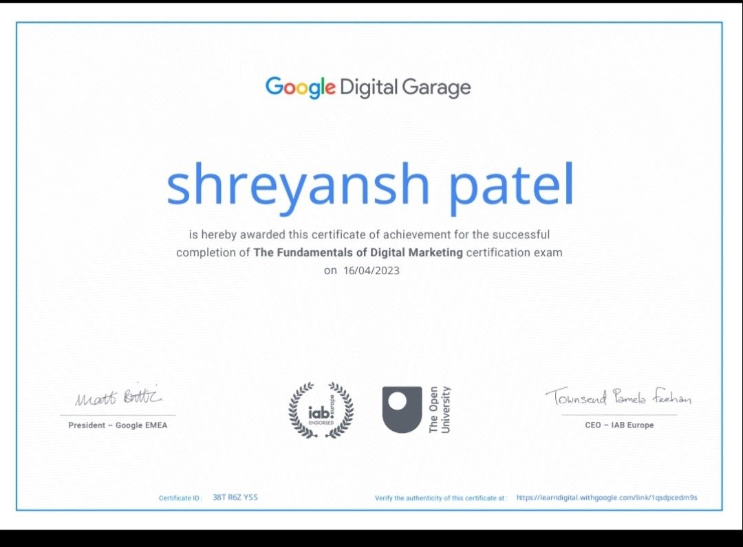 Shreyansh Patel on LinkedIn: #googledigital Shreyansh Patel on LinkedIn: #googledigital
