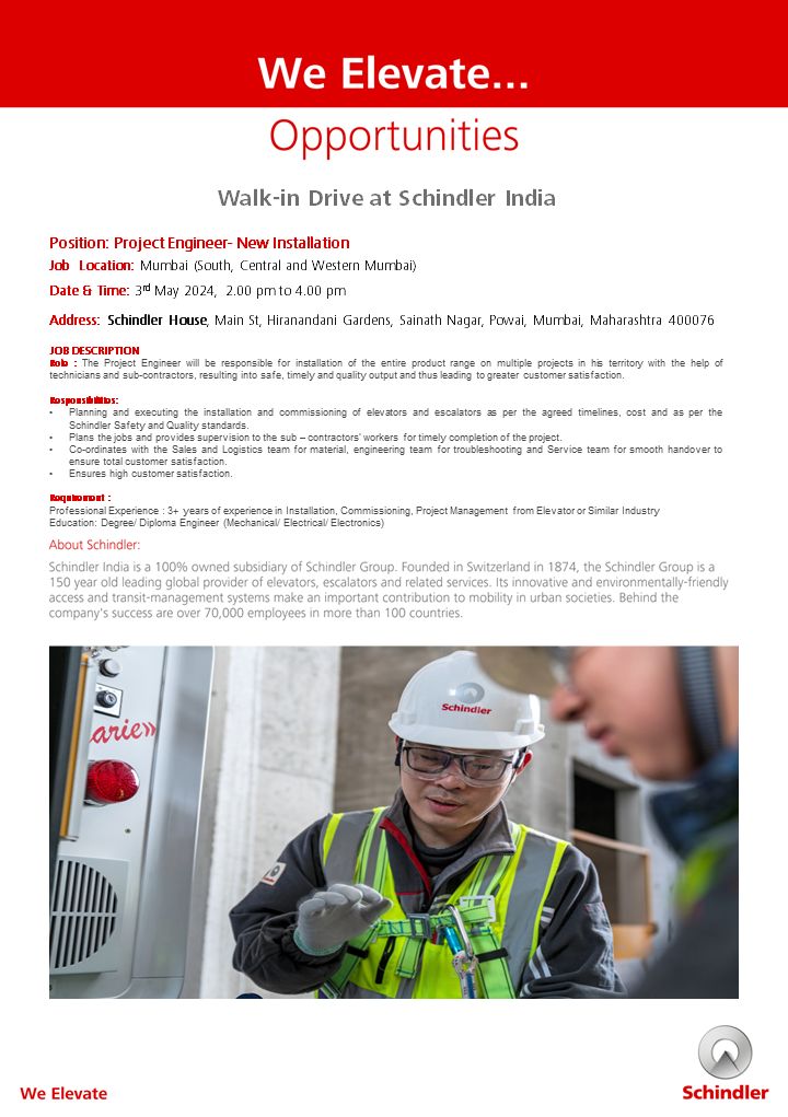 SAIF ANSARI. on LinkedIn: Schindler India Hiring on 3rd may 2024 Alert SAIF ANSARI. on LinkedIn: Schindler India Hiring on 3rd may 2024 Alert