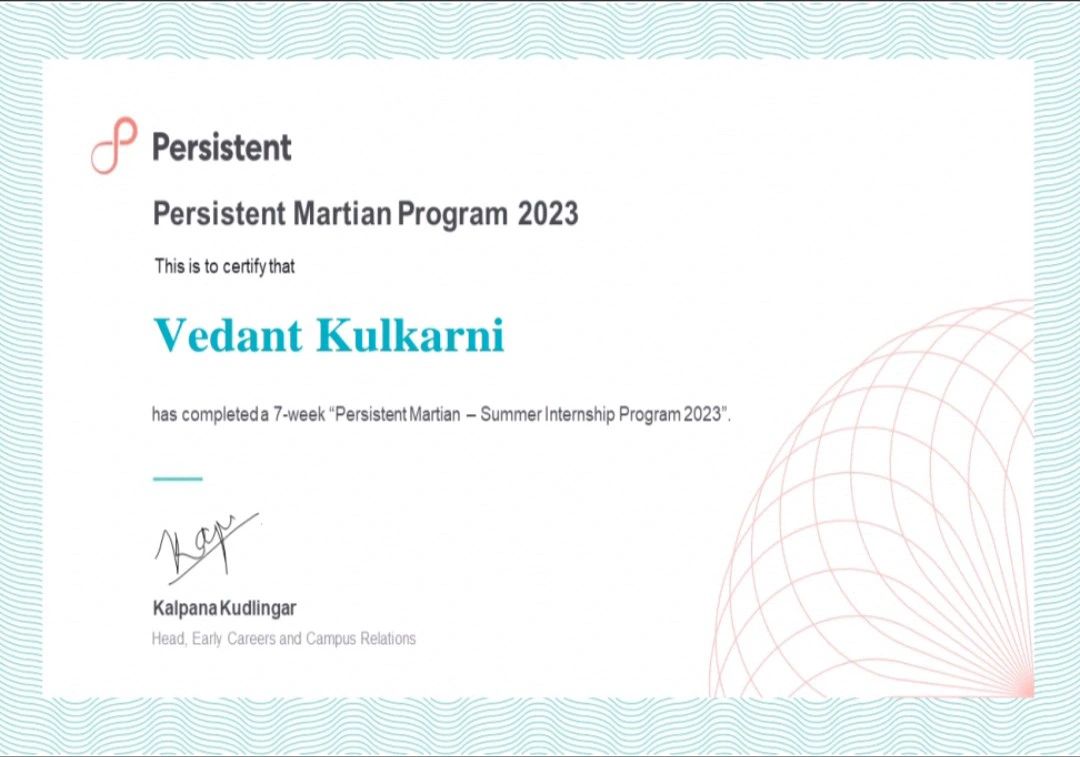 Vedant Kulkarni on LinkedIn: #persistentsystems #techinternship # ... Vedant Kulkarni on LinkedIn: #persistentsystems #techinternship # ...